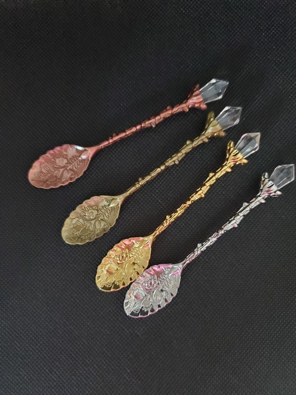 Flower Teaspoons Wire Wrapped With Crystals, Stainless Steel Stirrer ...