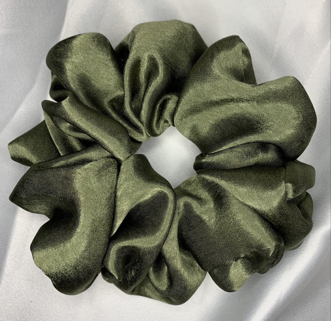 Beautiful Green Satin Scrunchie - Etsy