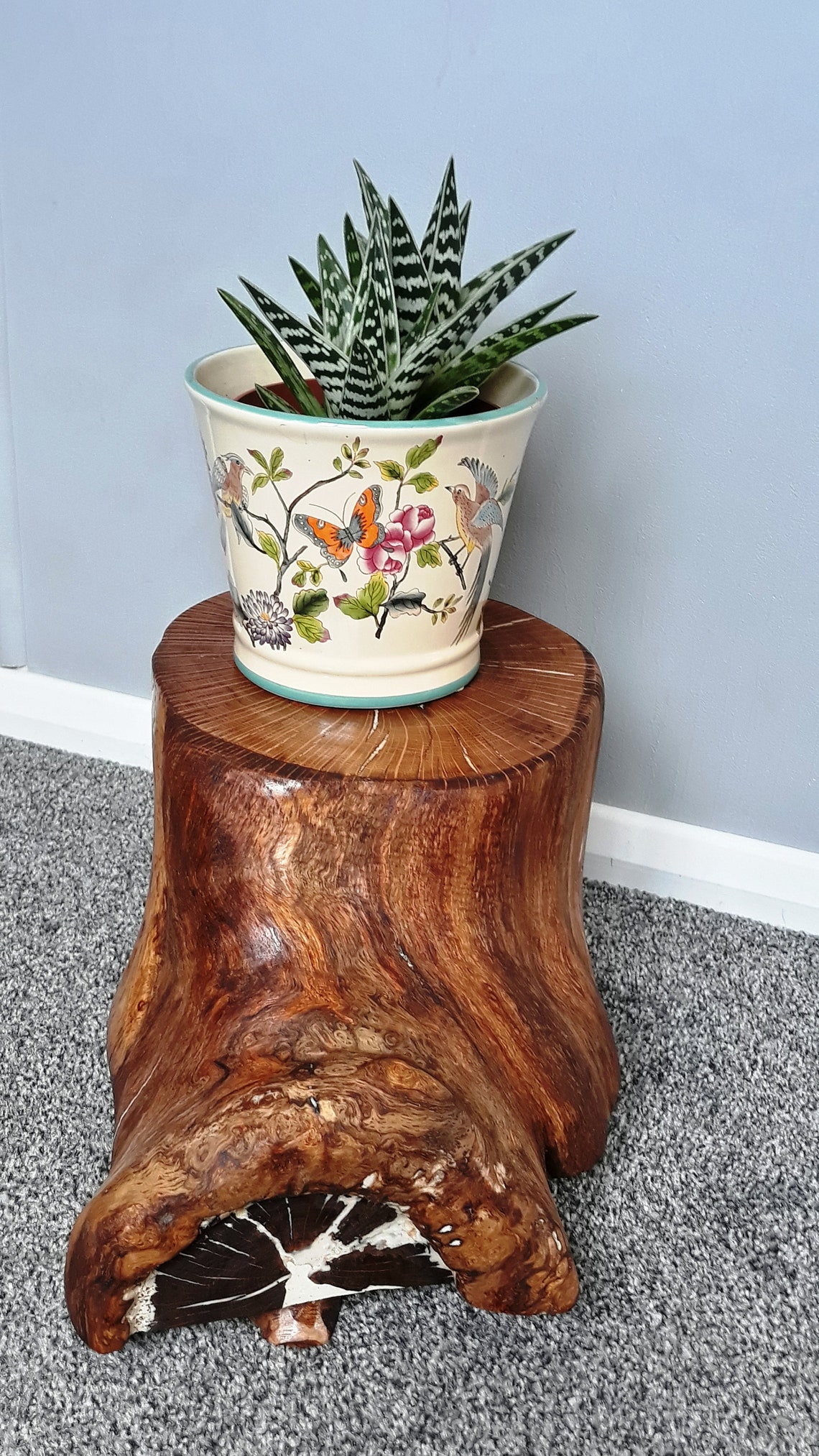 Natural Footed Small Tree Stump Stool, Plant Stand, Rustic Oak Side ...
