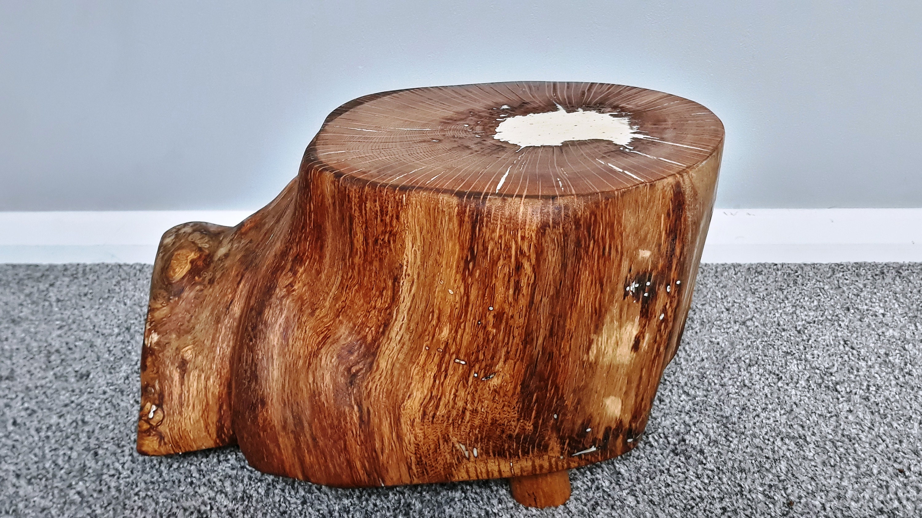 Natural Footed Small Tree Stump Stool, Plant Stand, Rustic Oak Side ...