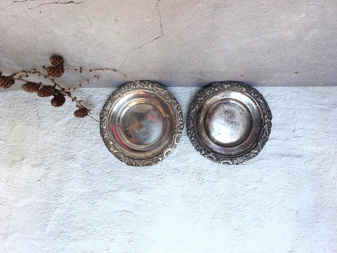 Pair of Vintage Ornate Silver Plate Small Tray Dish, Trinket Tray 7 Cm ...