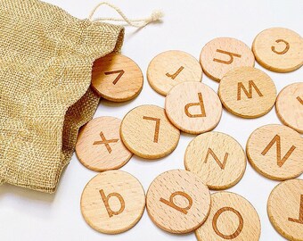 Lowercase & Uppercase Alphabet A-Z Wooden Letters Discs | Etsy UK