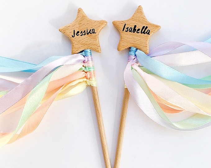 Personalised Flower Girl Wands Rainbow Fairy Wands Star Moon Heart Wand ...