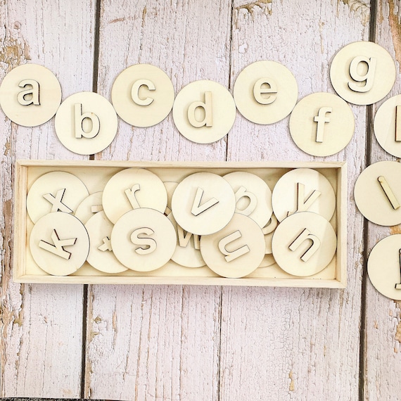 Lowercase & Uppercase Alphabet A-Z Wooden Letters Discs | Etsy UK