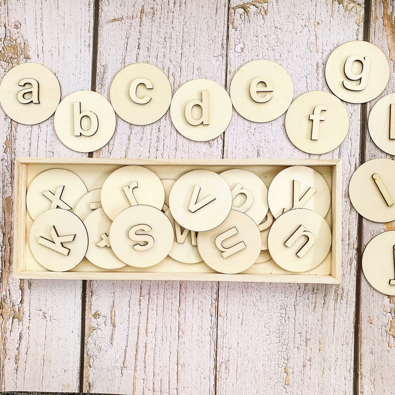 Lowercase & Uppercase Alphabet A-Z Wooden Letters Discs - Etsy UK