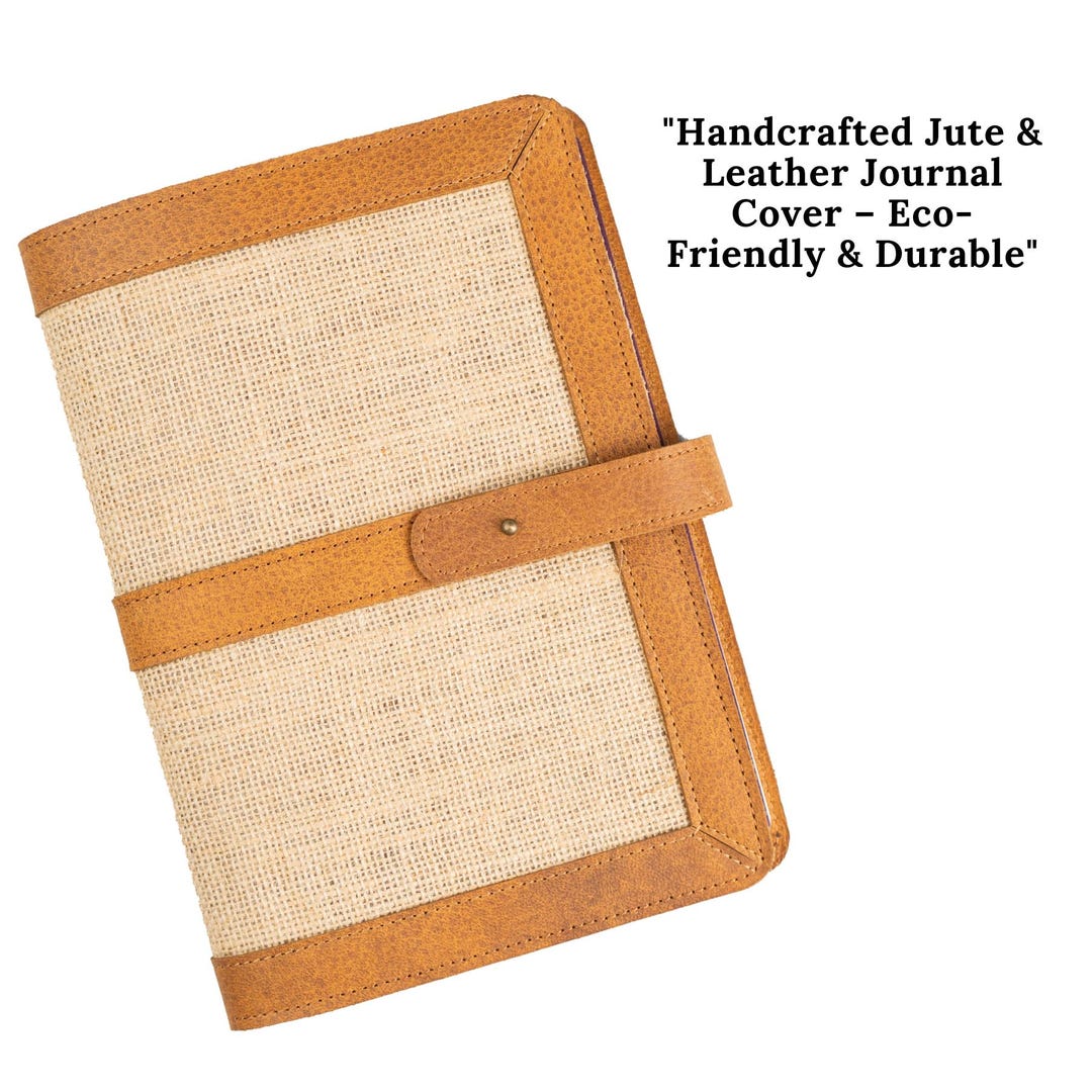 Handmade Jute & Leather A5 Journal Cover - Tan Notebook Sleeve - Etsy