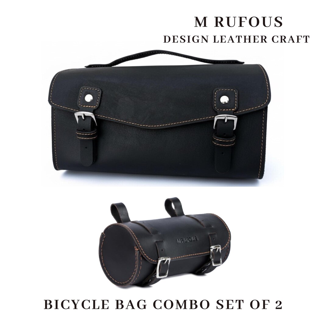 Handmade Leather Motorcycle Tool Bag Set of 2 : Vintage Round Pouch ...