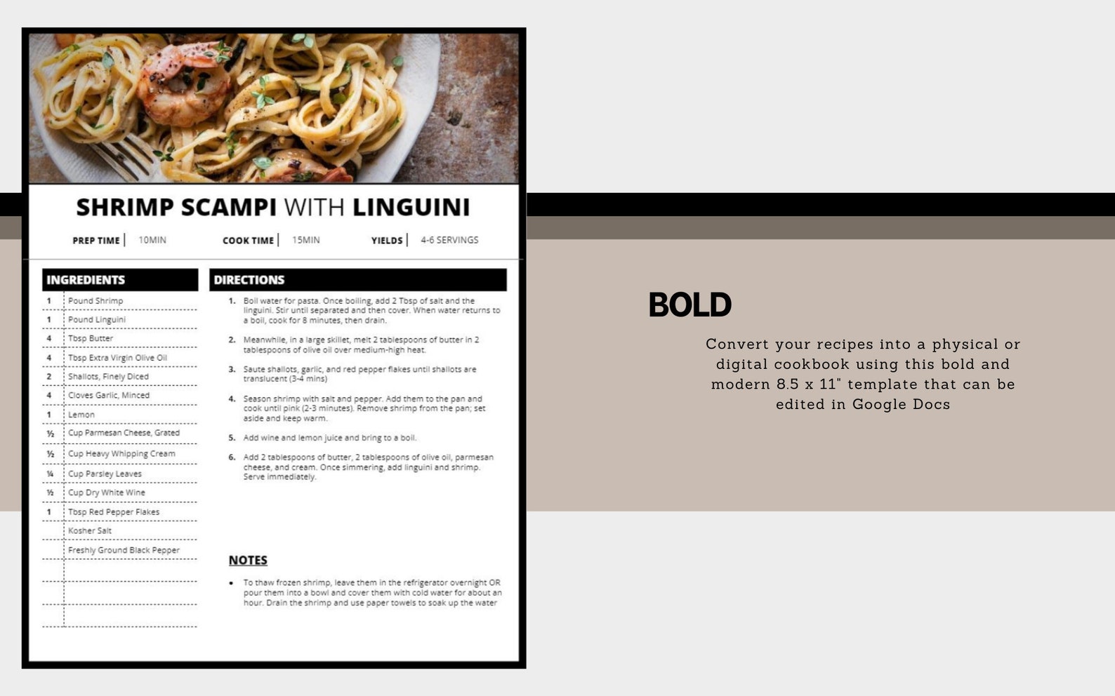 Editable Recipe Template for Google Docs | Bold & Modern | Printable ...