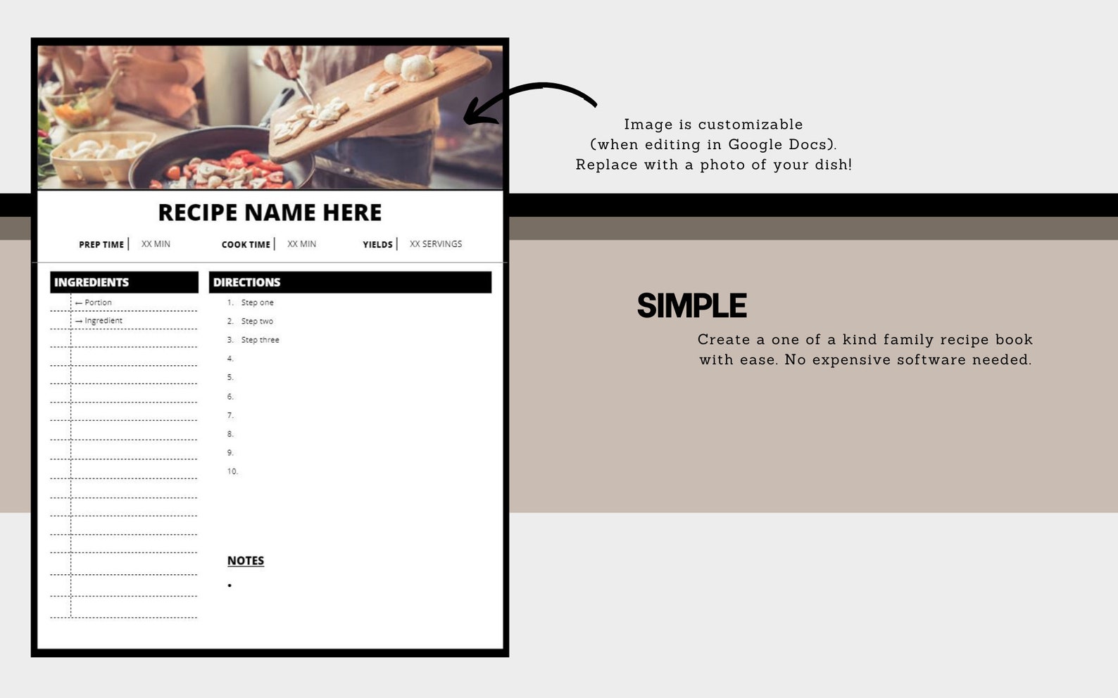 Editable Recipe Template for Google Docs | Bold & Modern | Printable ...