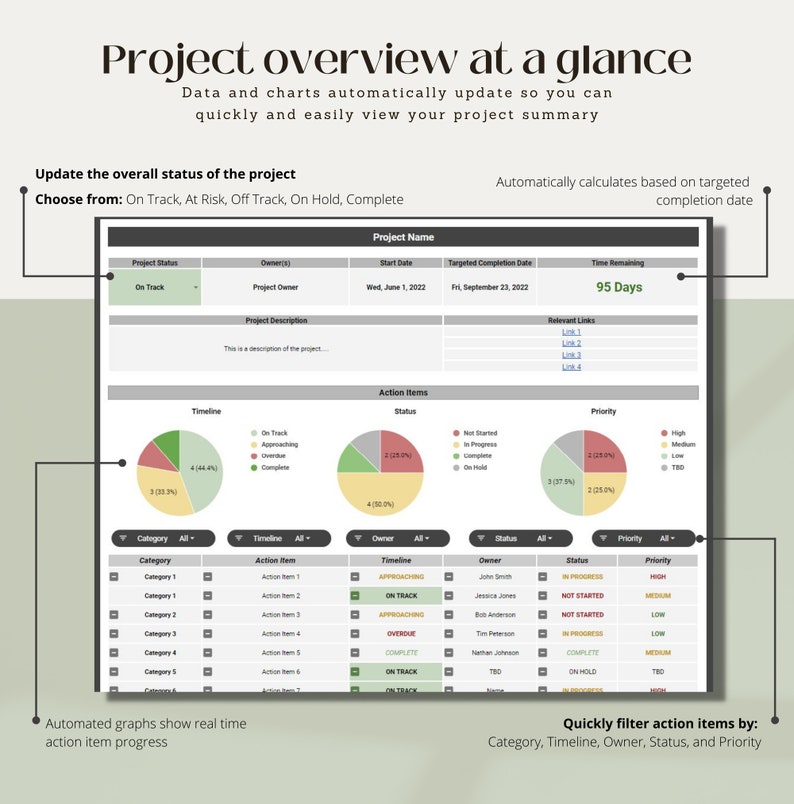 Project Plan Action Item List Project Dashboard Gantt - Etsy