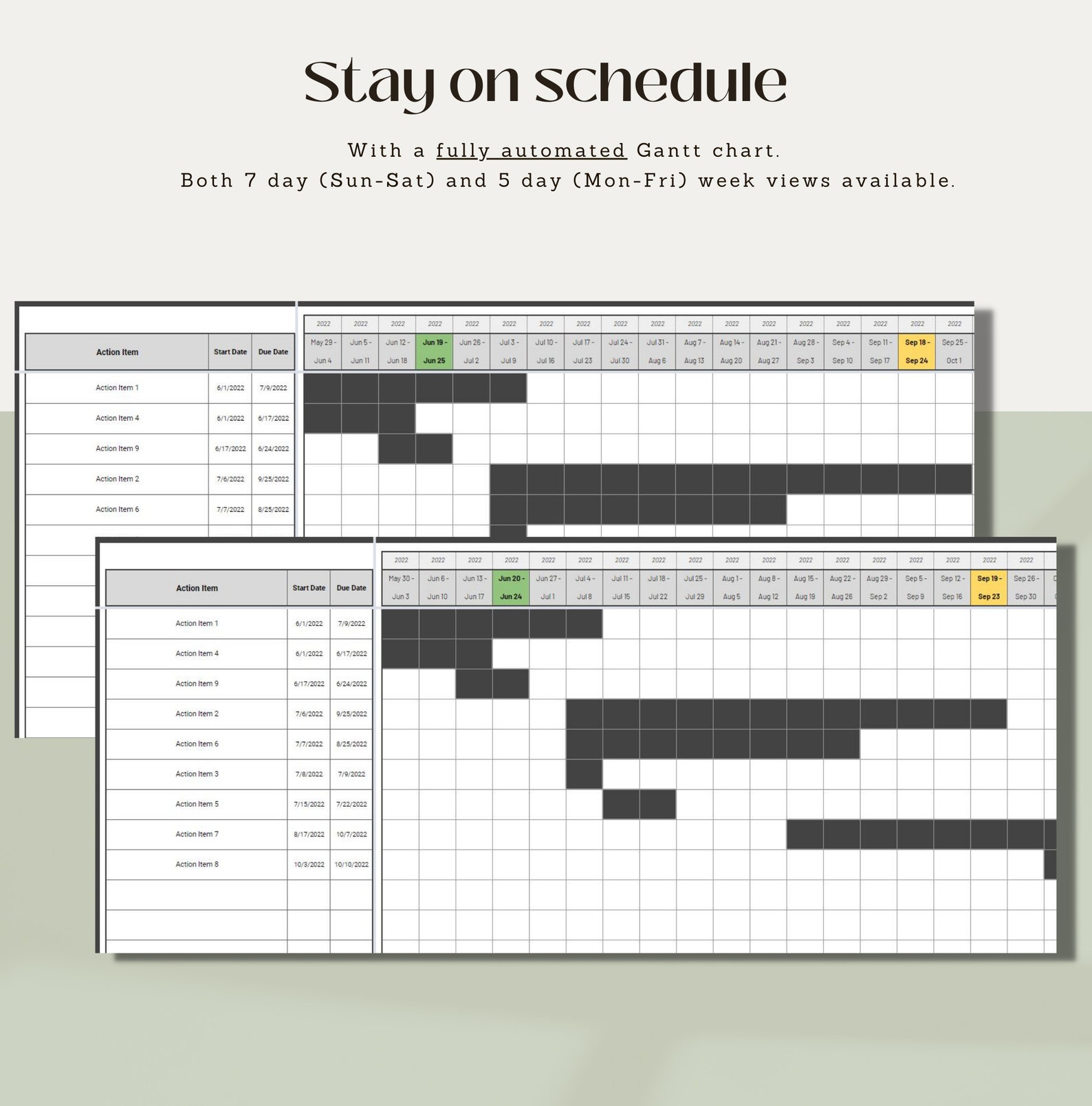 Project Plan | Action Item List | Project Dashboard | Gantt Chart ...