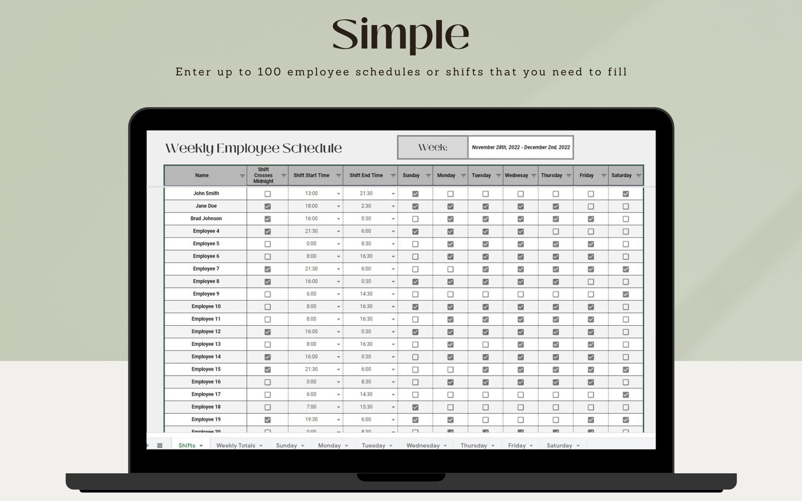 Employee Shift & Schedule Manager Template Google Sheets - Etsy