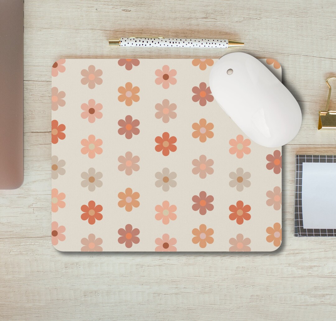 Boho Daisies Mouse Pad | Neutral Aesthetic Office Decor | Floral ...