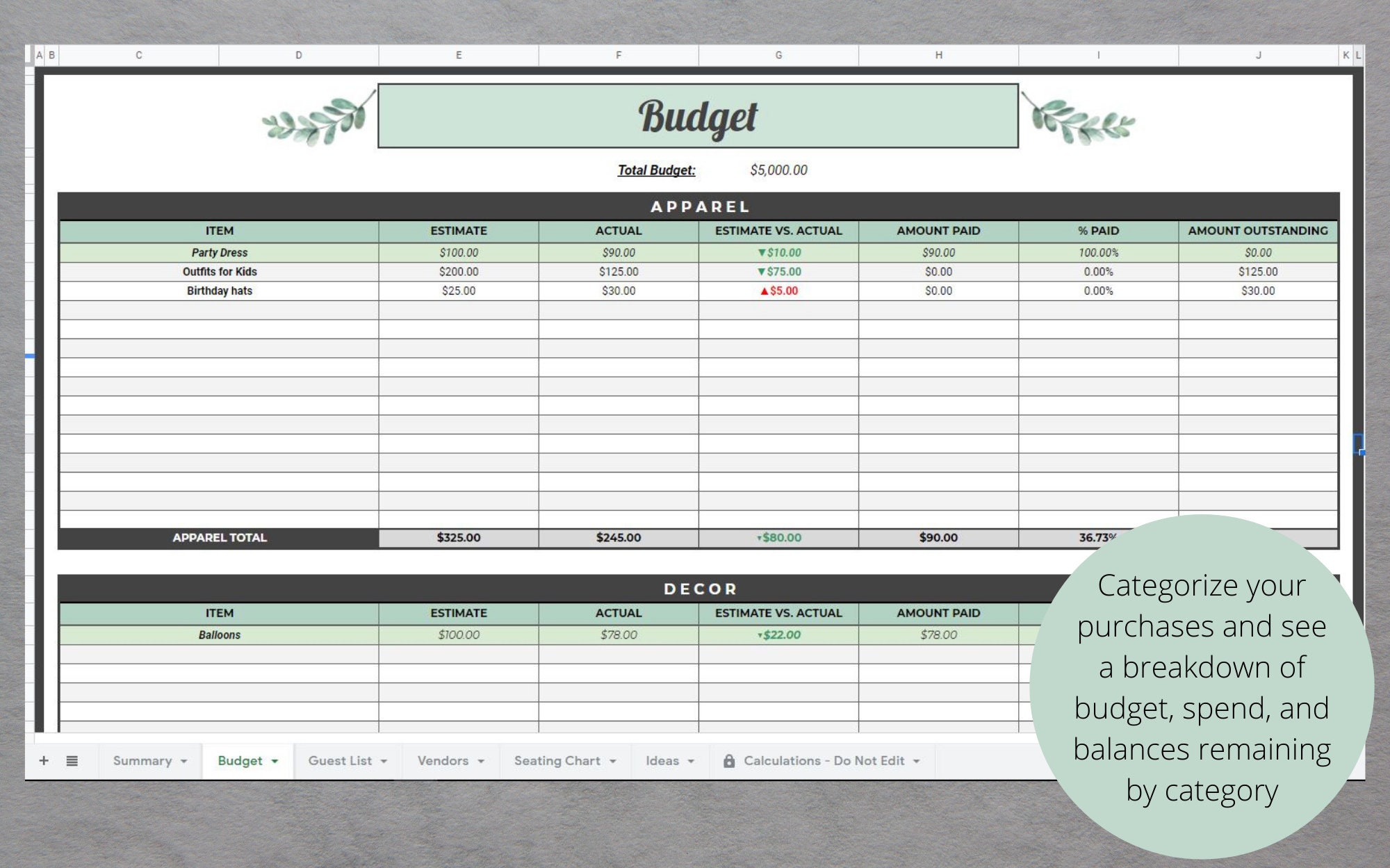 Google Sheets Event Planning Template