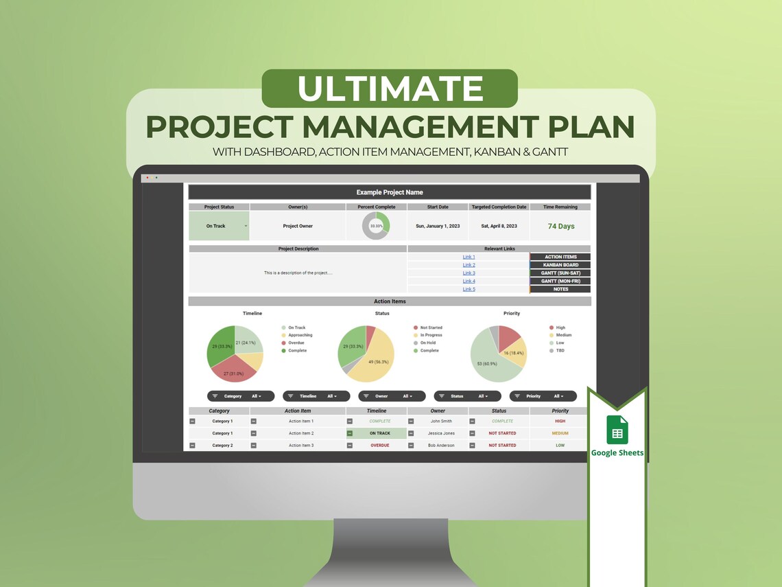 Project Plan | Action Item List | Project Dashboard | Gantt Chart ...