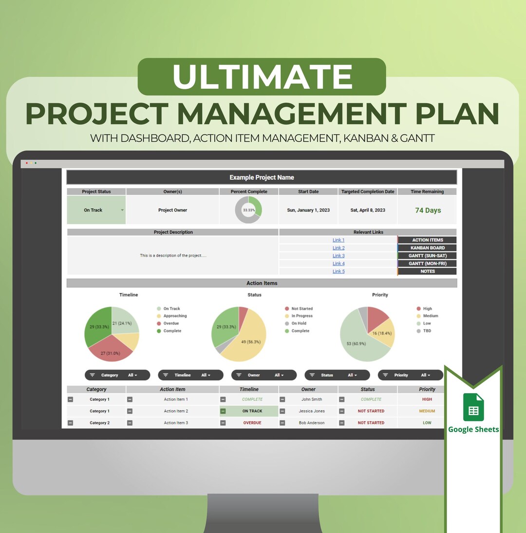 Project Plan Action Item List Project Dashboard Gantt - Etsy