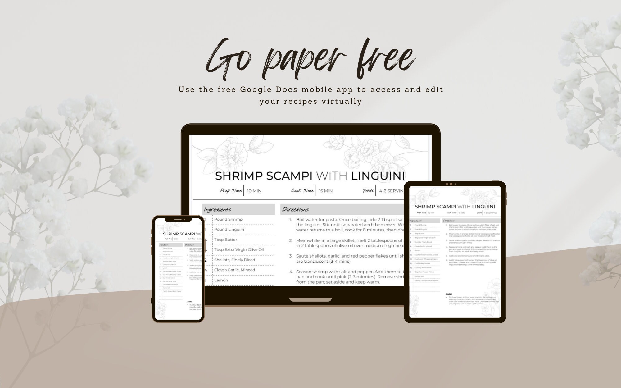 Editable Recipe Template for Google Docs Floral Printable Recipe Binder ...