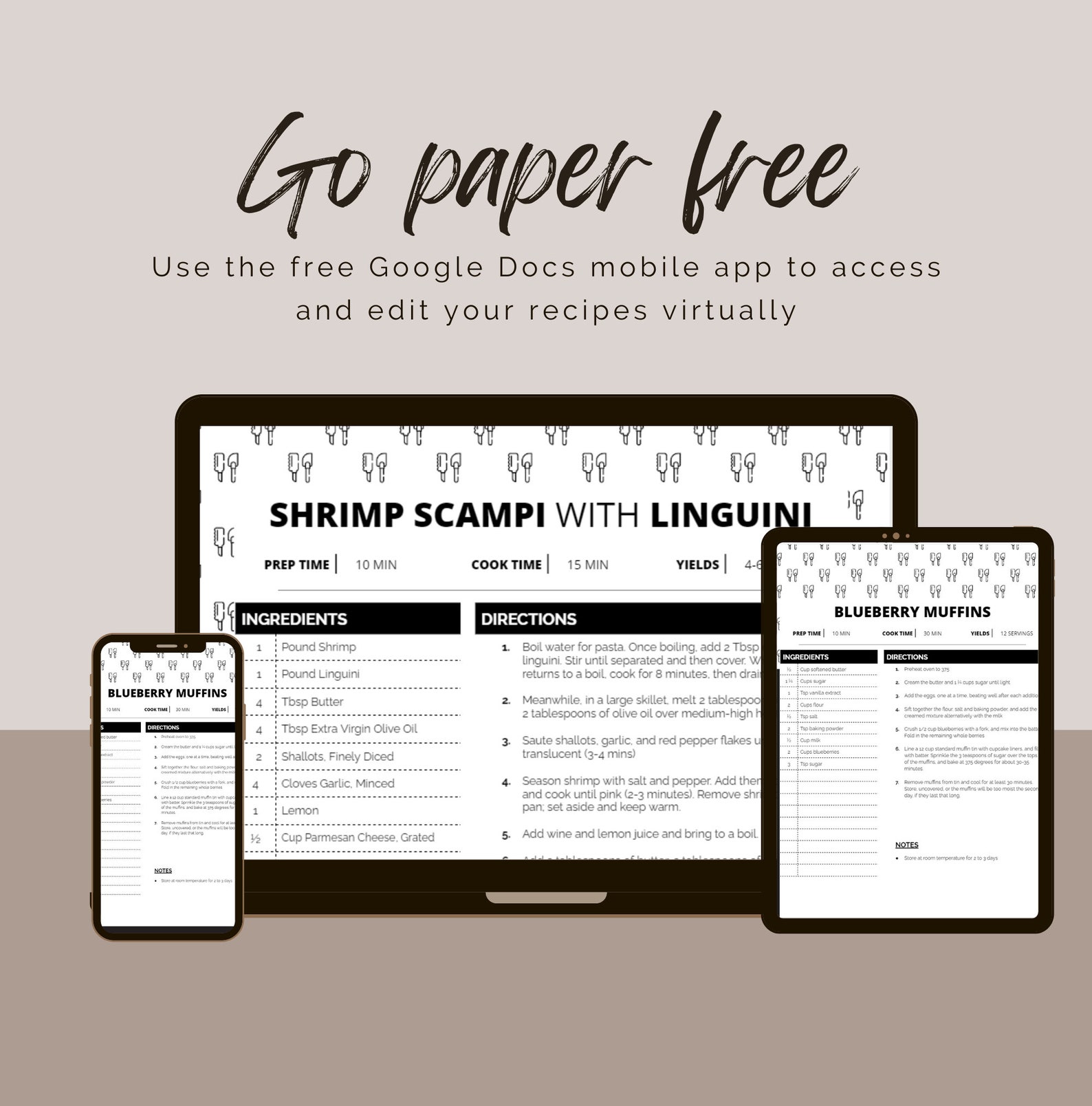 Editable Recipe Template for Google Docs | Printable Recipe Binder ...