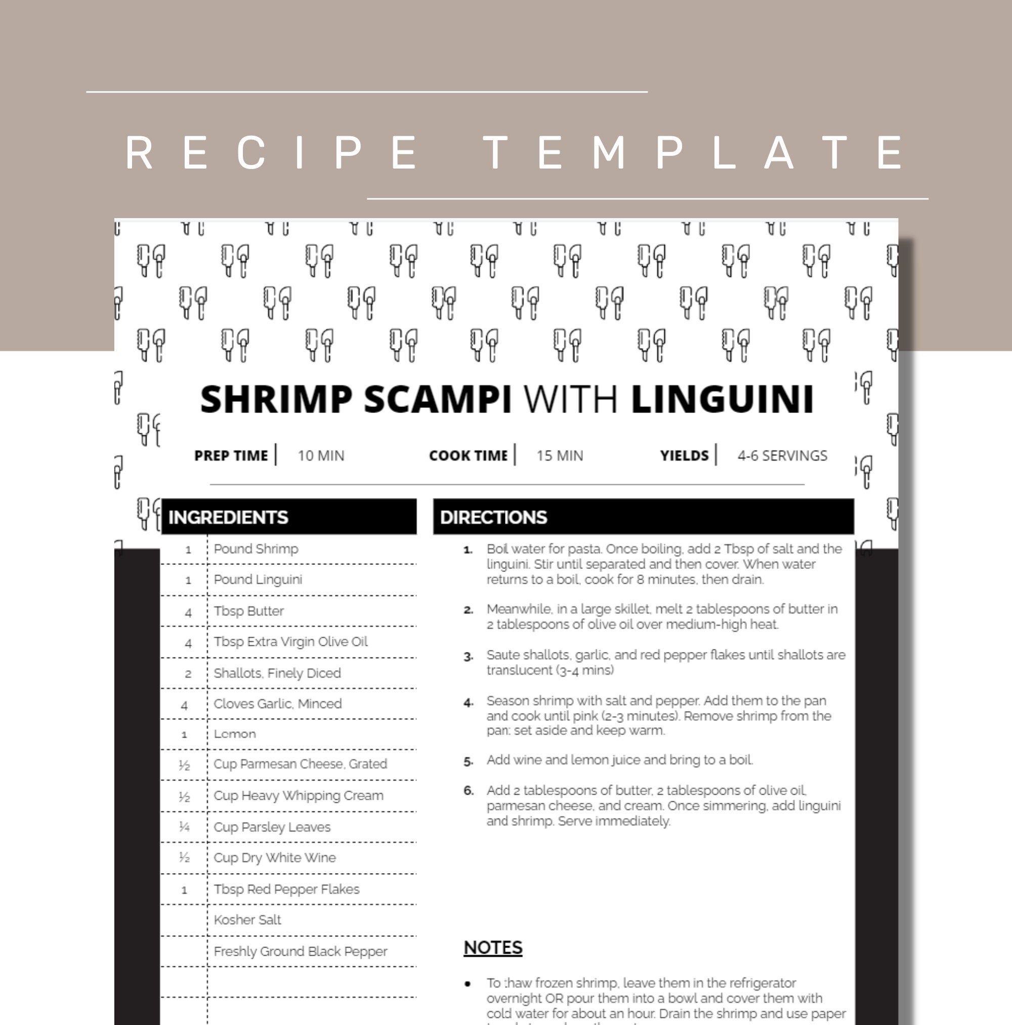 Editable Recipe Template for Google Docs Printable Recipe Binder Sheet ...