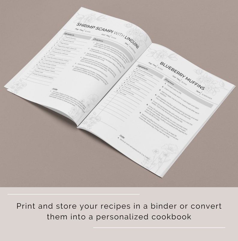 Editable Recipe Template for Google Docs Floral Printable Recipe Binder ...