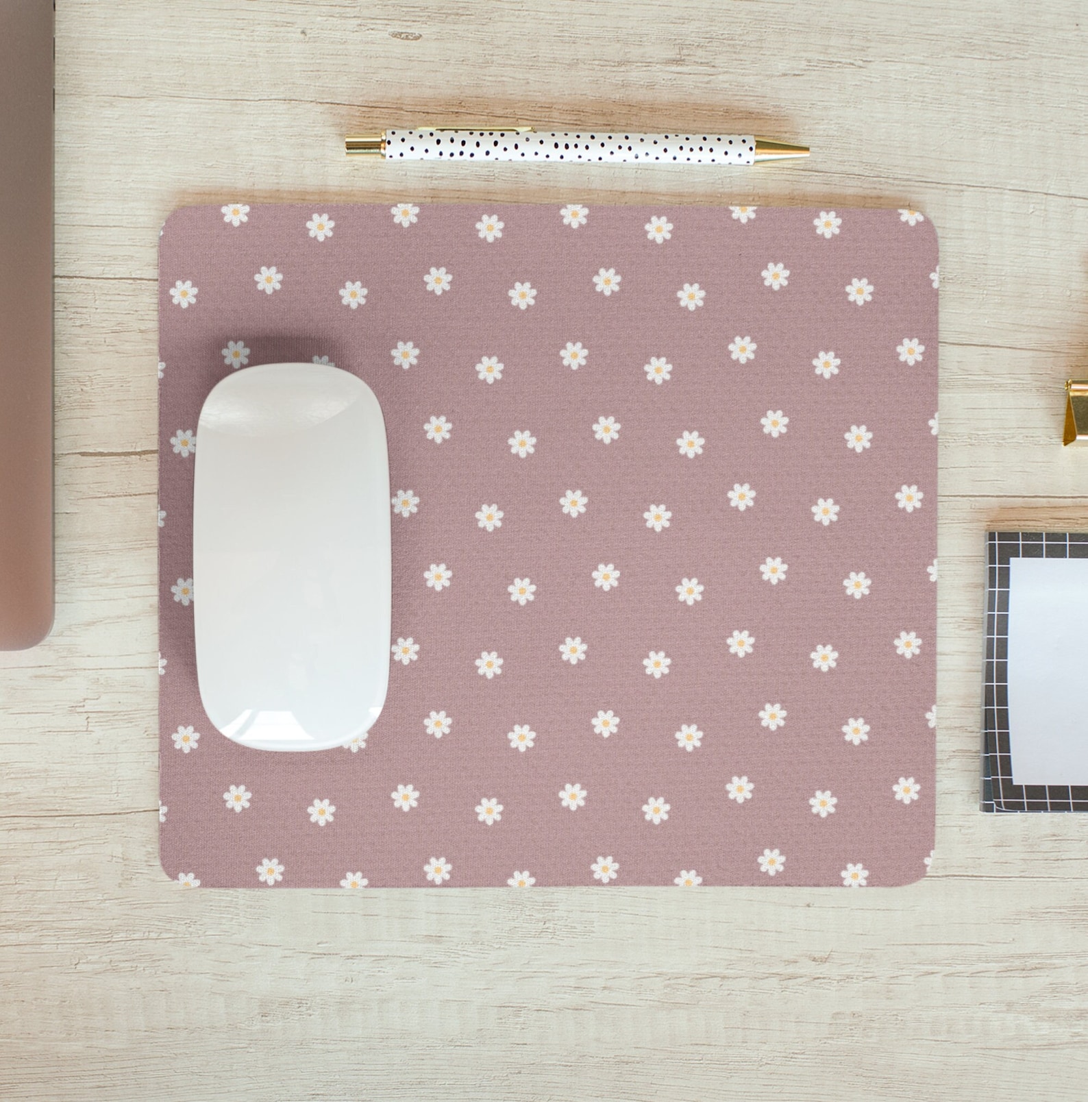 Tiny Daisies Boho Mouse Pad | Cute Pink Mousepad | Boho Office Decor ...