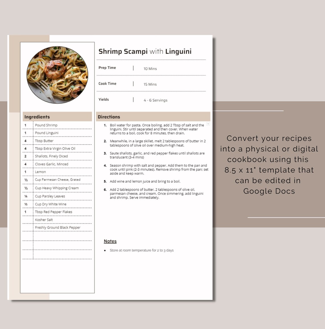 Recipe Template for Google Docs | Printable Recipe Binder Sheet ...