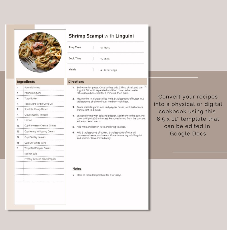 Recipe Template for Google Docs | Printable Recipe Binder Sheet | Personalized Recipe Book ...