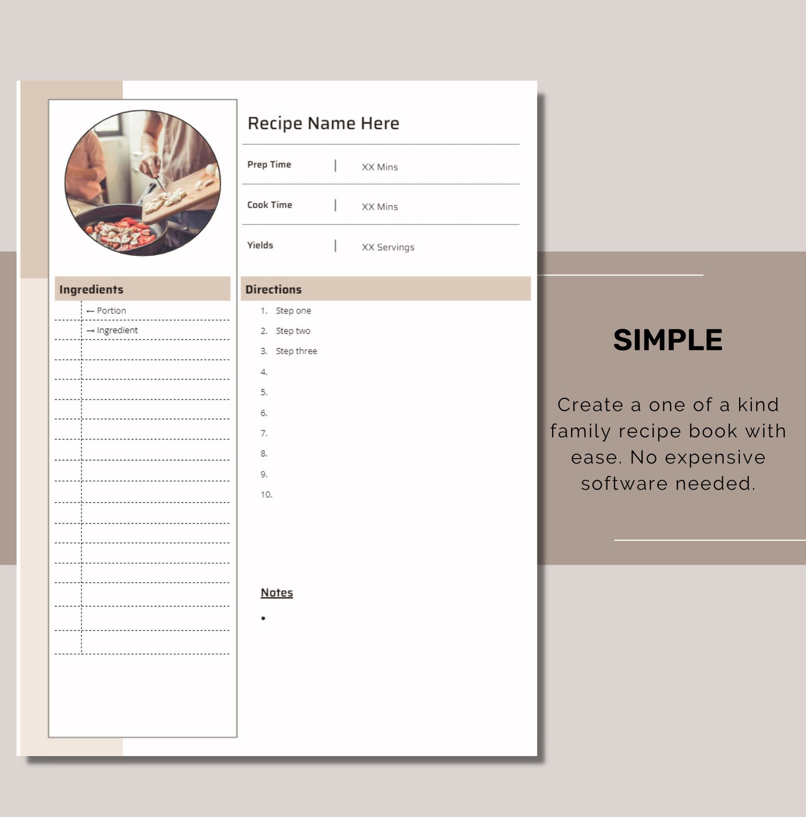 Recipe Template for Google Docs | Printable Recipe Binder Sheet ...