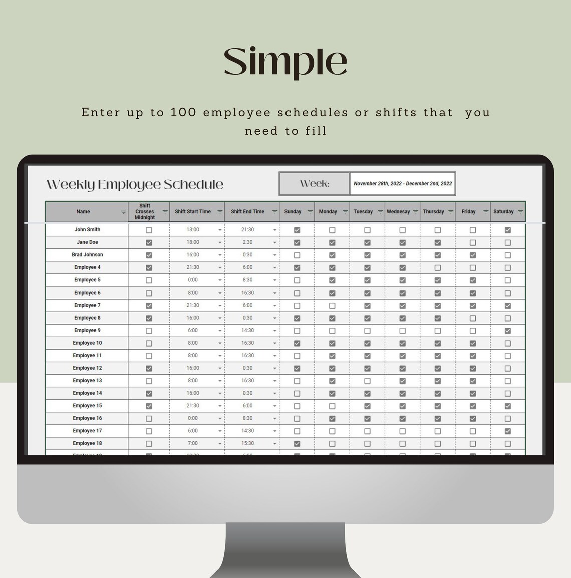 Employee Shift & Schedule Manager Template | Workforce Management Tool ...