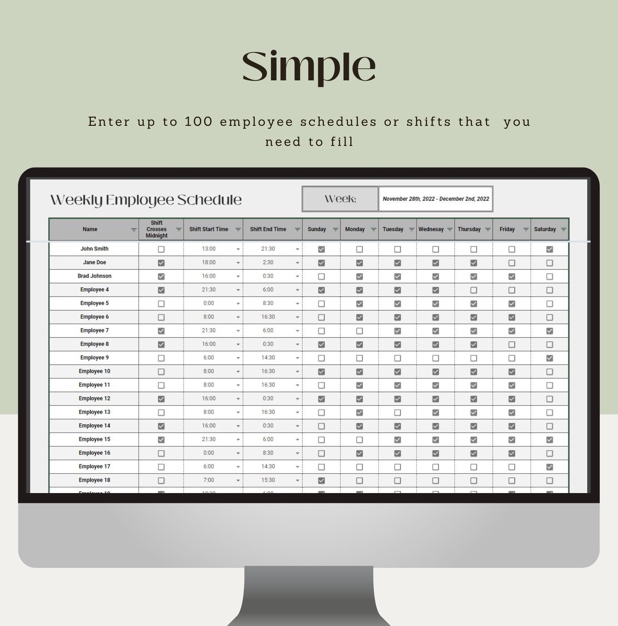Employee Shift & Schedule Manager Template | Workforce Management Tool ...