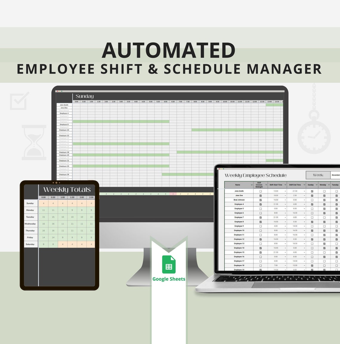 Employee Shift & Schedule Manager Template Google Sheets - Etsy