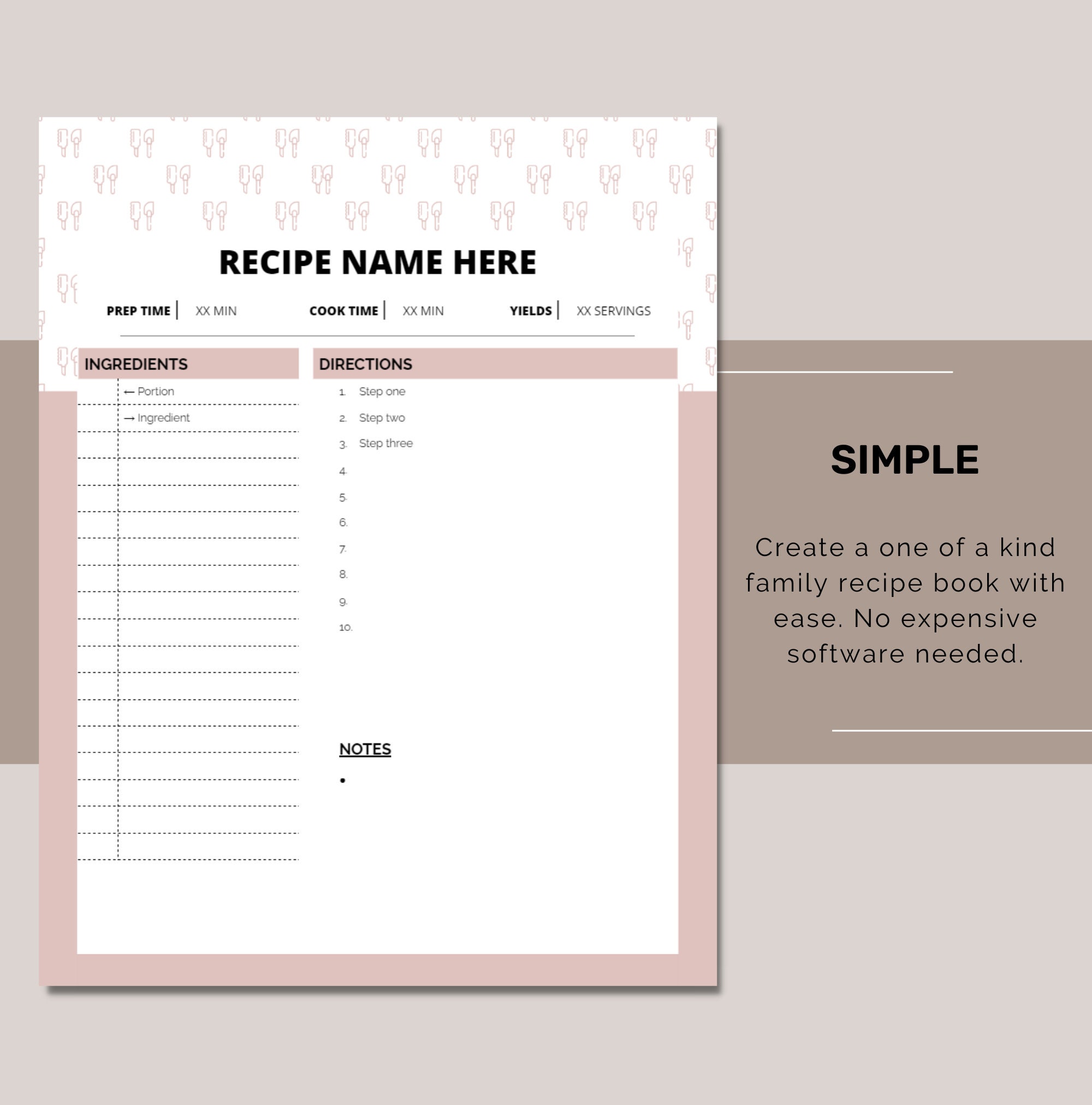 Editable Recipe Template for Google Docs | Printable Recipe Binder ...
