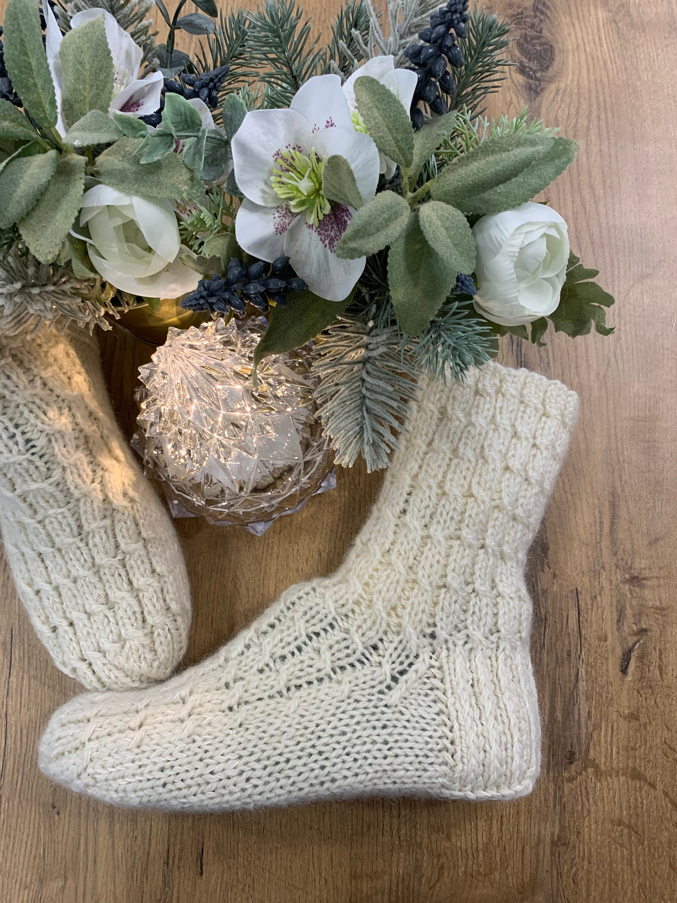 Hand Knitted Winter White Wool Socks - Winter Socks - Great Christmas ...