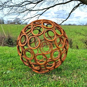 Rusted Metal Garden Ball Globe Sculpture Rusted Garden Art Rusty ...