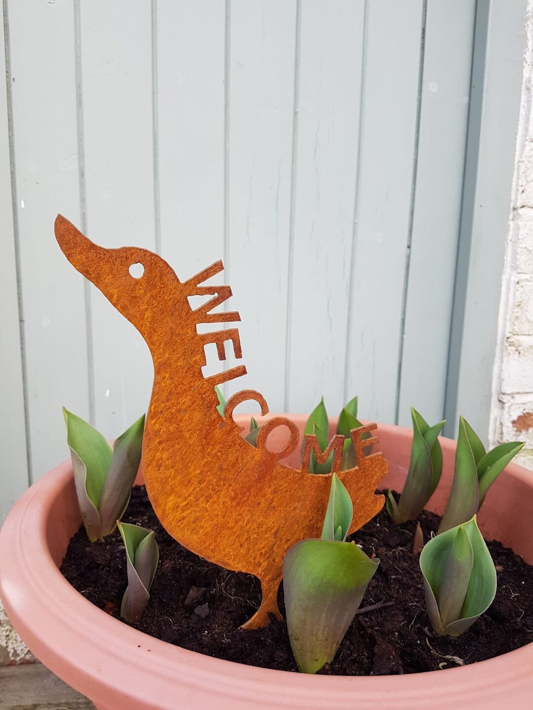 Metal Welcome Duck Rusted Garden Art Rusty Outdoor Ornament Sculpture ...