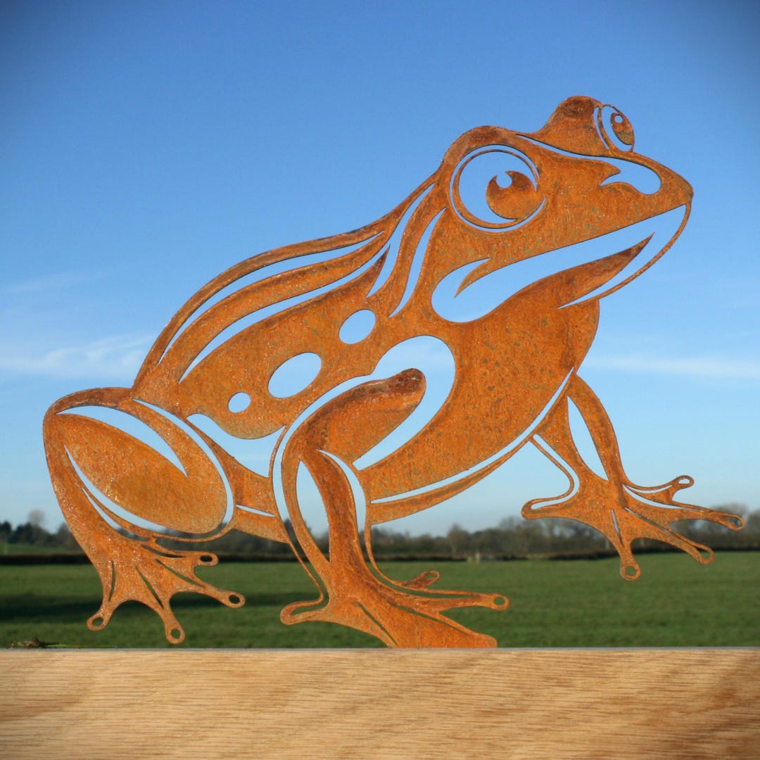 Metal Toad Ornament Garden Stake Pond Decoration Frog Gift Rustic ...