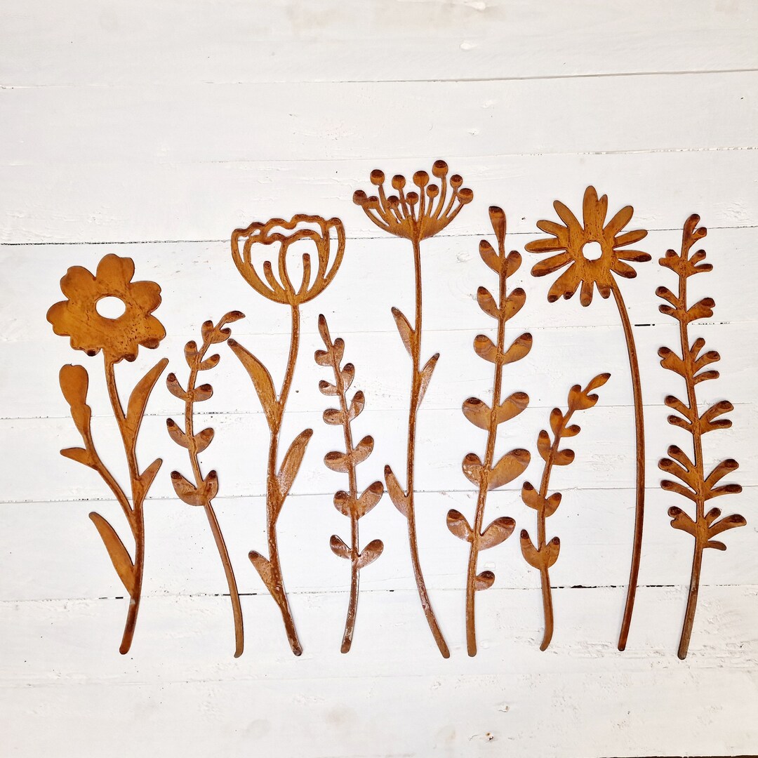 Rusted Metal Wildflower Stems X9 Flower Pot Decoration Rusted ...