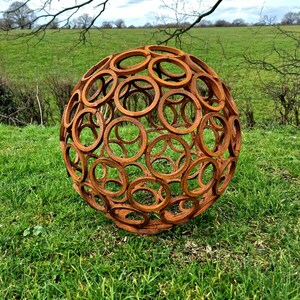 Rusted Metal Garden Ball Globe Sculpture Rusted Garden Art Rusty ...