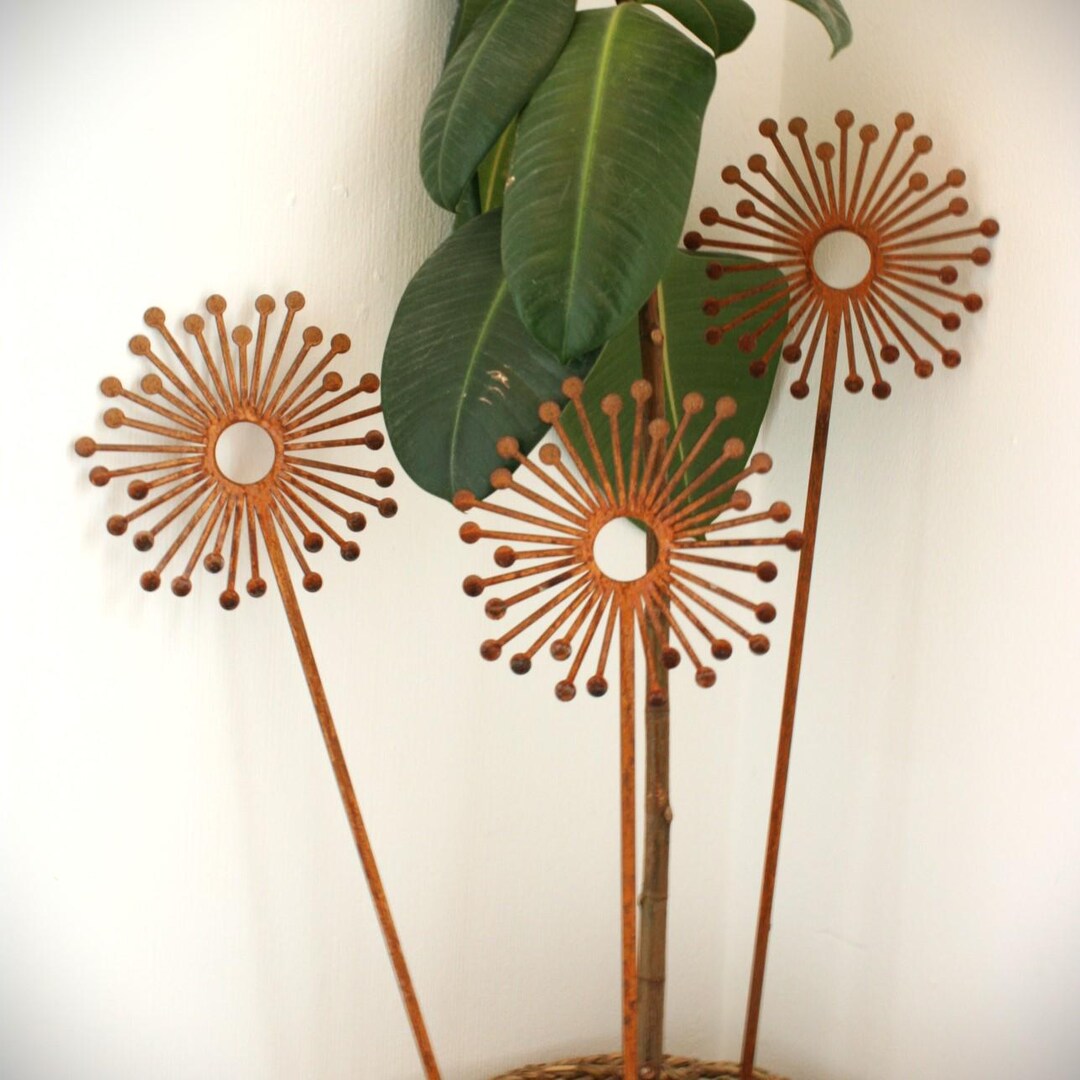 Metal Allium Flower Rusted Garden Pot Stakes Plant Supports - Etsy