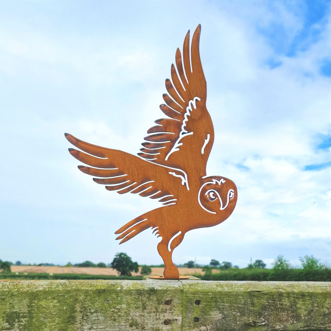 Metal Owl Fence Topper Garden Art Outdoor Ornaments Rusted Sculpture - Etsy