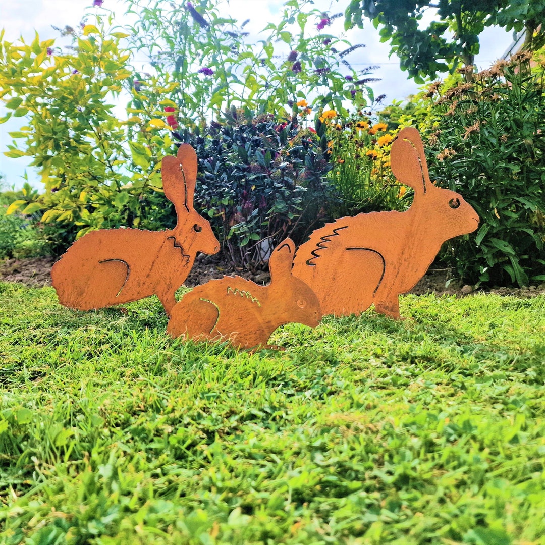 Metal Rabbit Family Rusted Garden Art Rusty Outdoor Ornament Sculpture ...