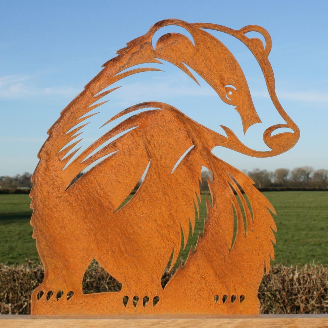 Metal Badger Ornament Garden Stake Badgers Decoration Gift Rustic ...