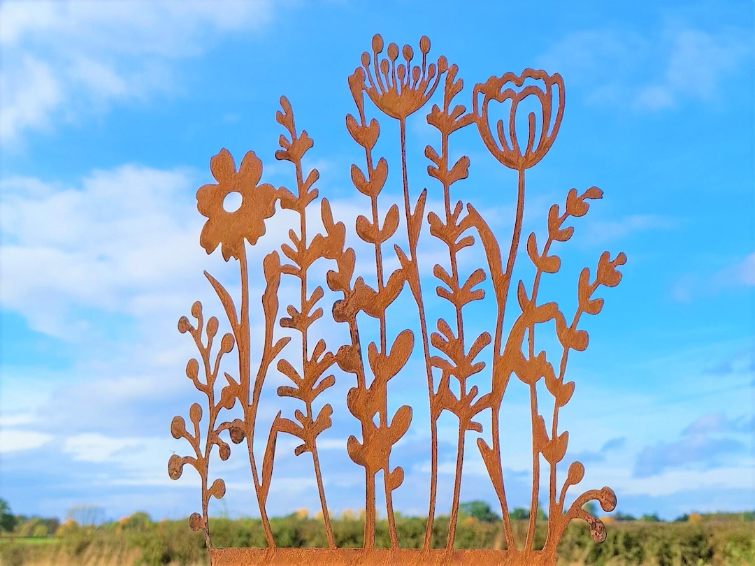 Metal Wildflowers Garden Ornament Rusted Decoration Art Outdoor Metal ...