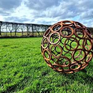 Rusted Metal Garden Ball Globe Sculpture Rusted Garden Art Rusty ...