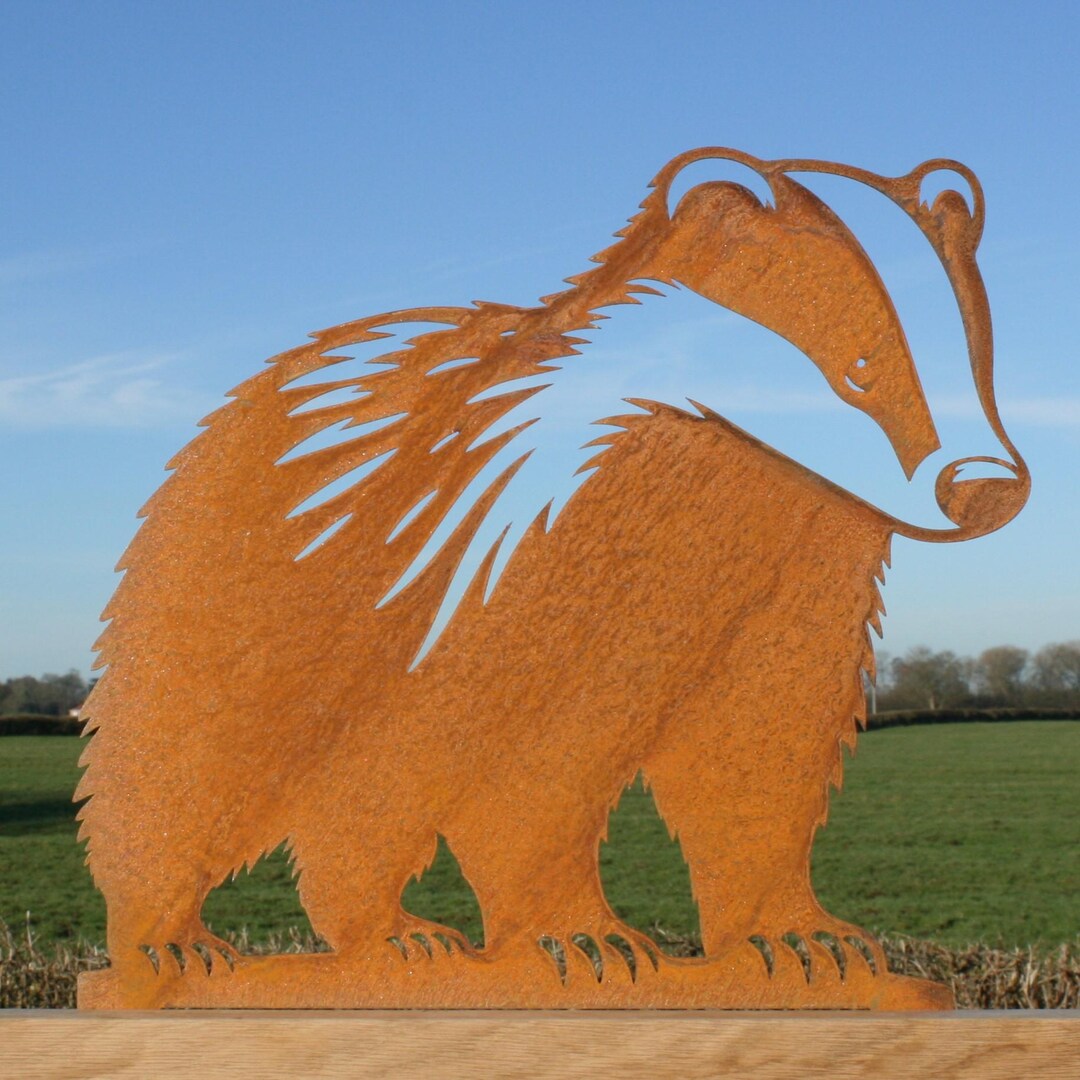 Metal Badger Ornament Garden Stake Badgers Decoration Gift Rustic ...