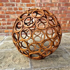 Rusted Metal Garden Ball Globe Sculpture Rusted Garden Art Rusty ...