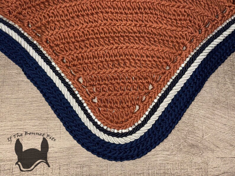 A-105 Horse Size Custom Crocheted Fly Bonnet Brick and Navy - Etsy