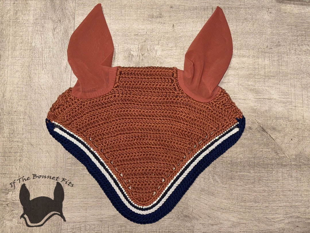 A-105 Horse Size Custom Crocheted Fly Bonnet Brick and Navy - Etsy