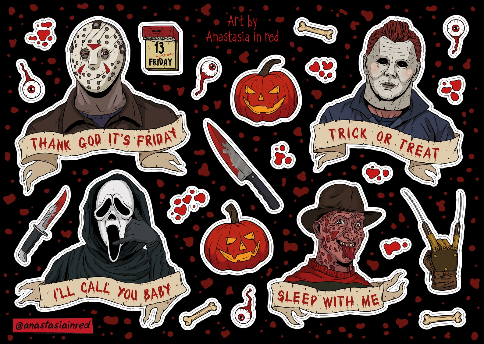 Vinyl Funny Horror Sticker Sheet With Cute Villains From | Etsy