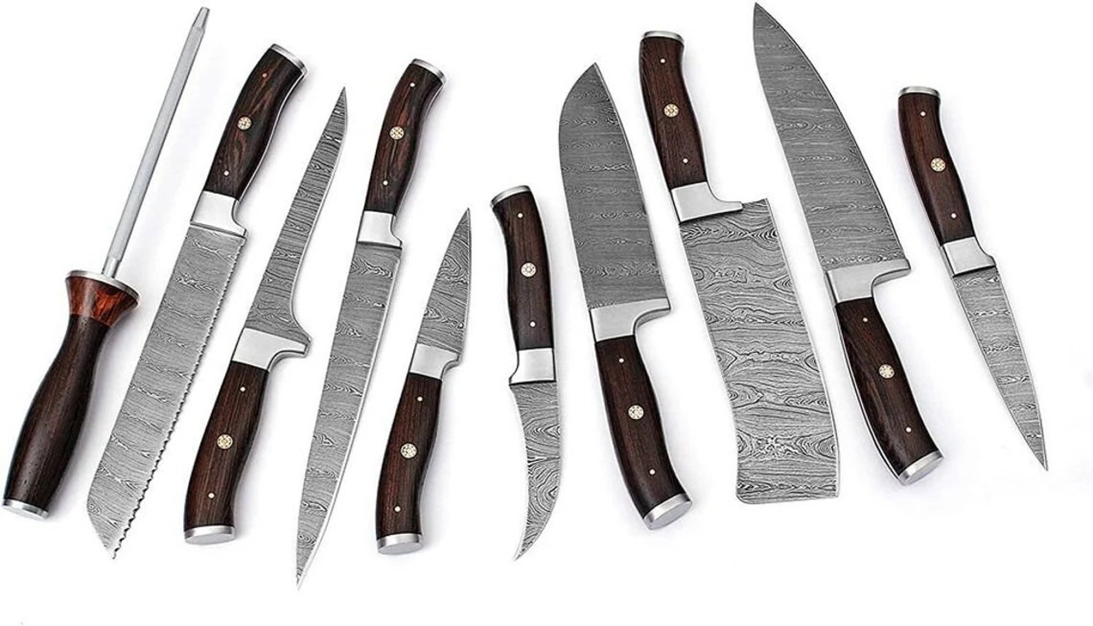 Handmade Damascus Chef Set 10 Pcs, Rose Wood Handle, Gift for Her ...